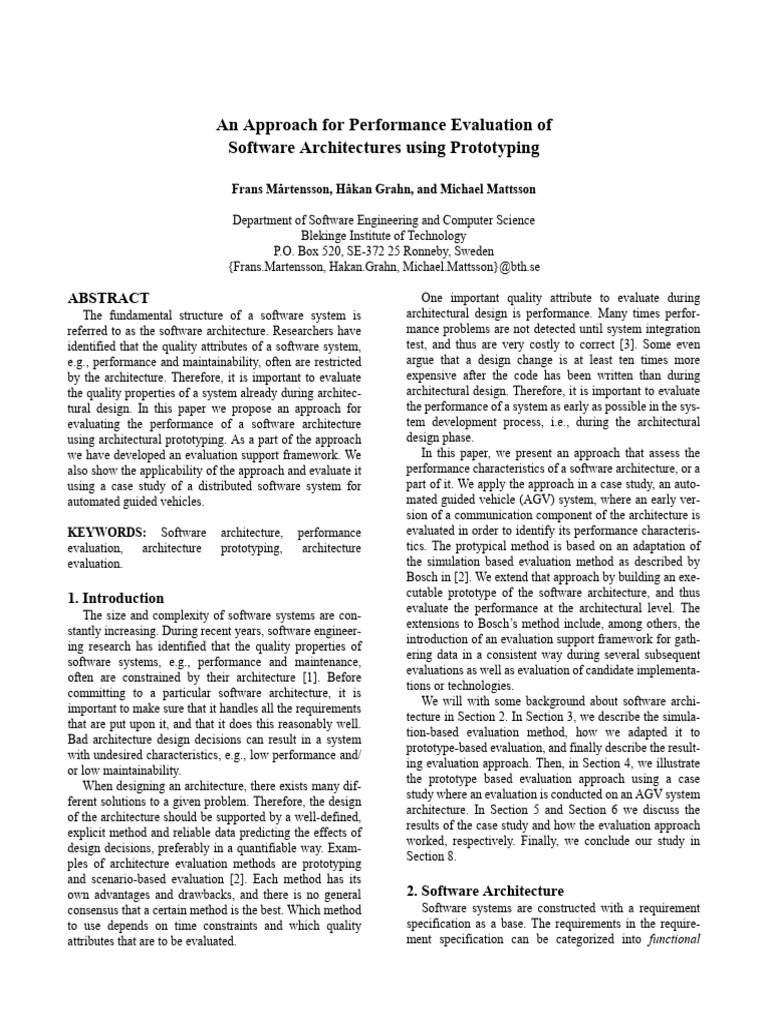 An Approach For Performance Evaluation Of Software Pdf Prototype Component Object Model