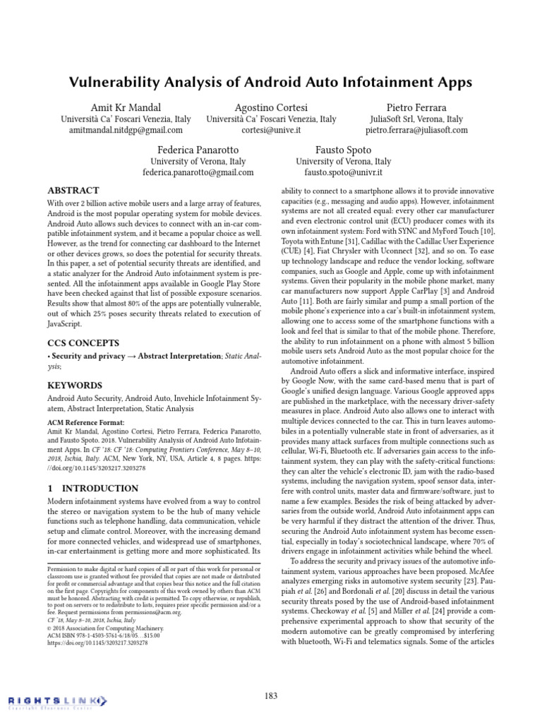 Vulnerability Analysis of Android Auto Infotainment Apps | PDF | Android (Operating System ...