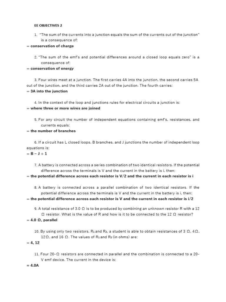 Ee-Objectives 2 | PDF | Series And Parallel Circuits | Electron
