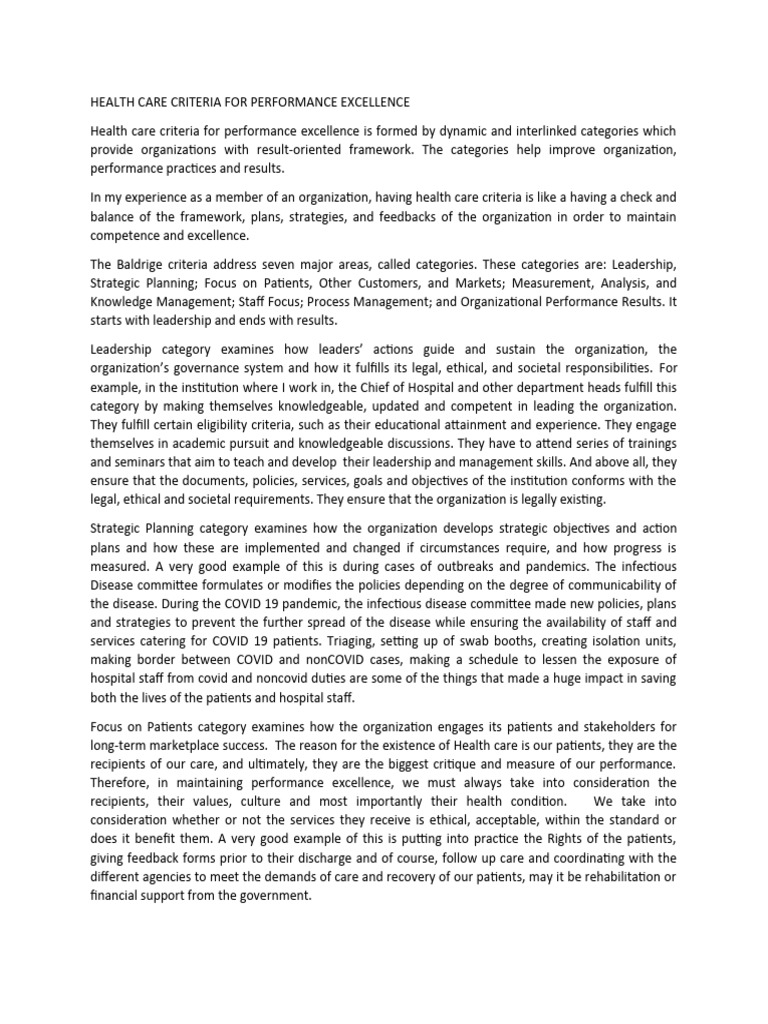 Health Care Criteria For Performance Excellence | PDF | Strategic ... Health Care Criteria For Performance Excellence | PDF | Strategic ...