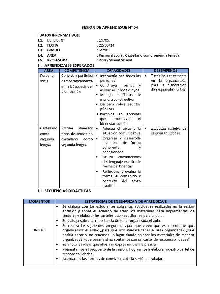 Sesion 4-Rossy | PDF | Salón de clases | Aprendizaje