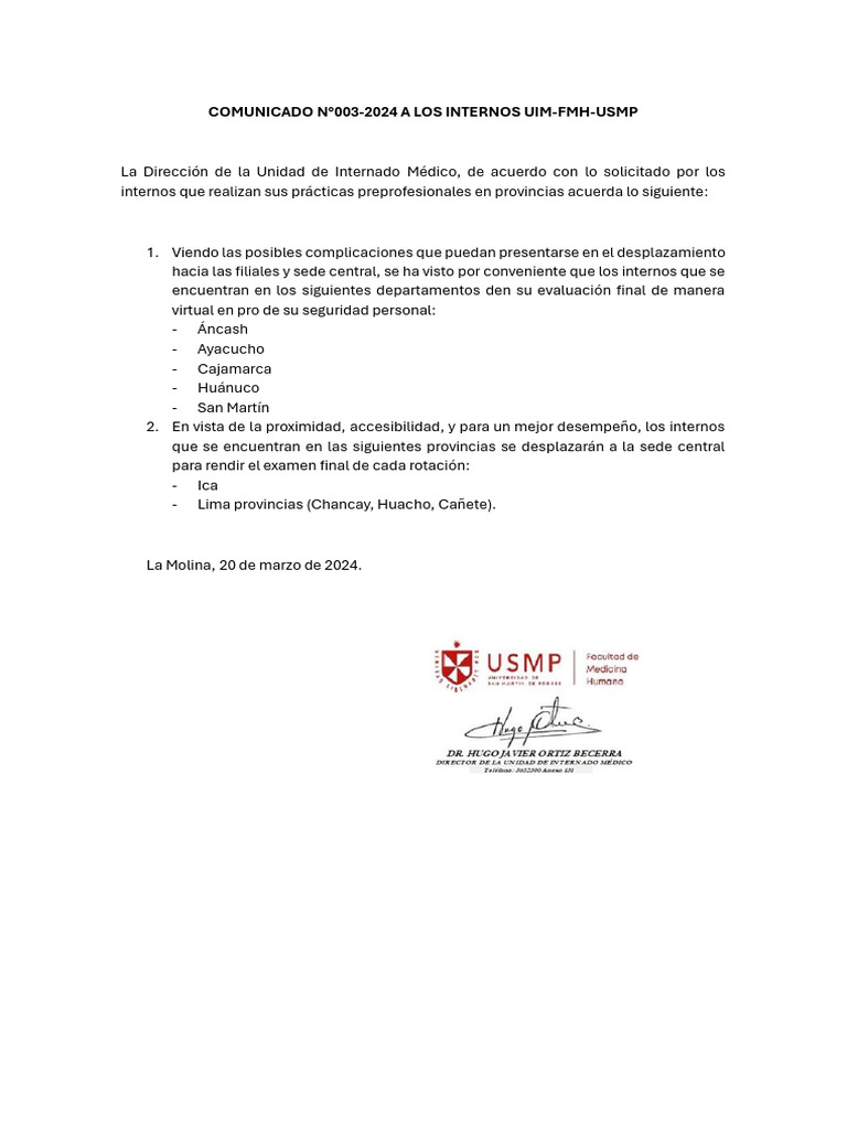 Evaluación Final Internos UIM-FMH-USMP | PDF
