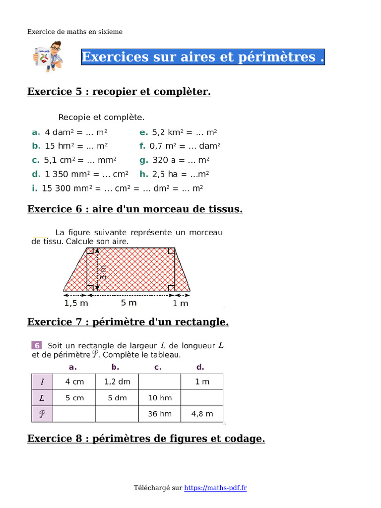 Exercices Aires Et Perimetres Sixieme | PDF