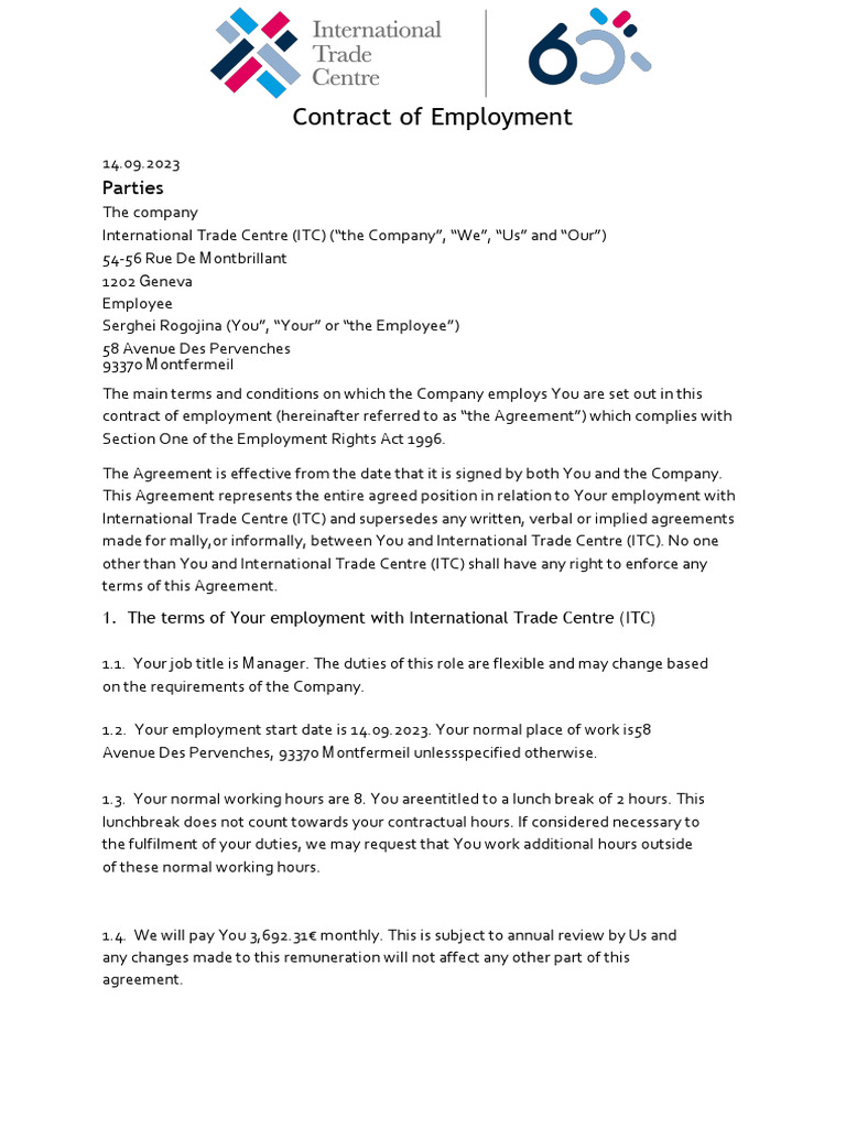 Employment Contract | PDF | Employment | Salary