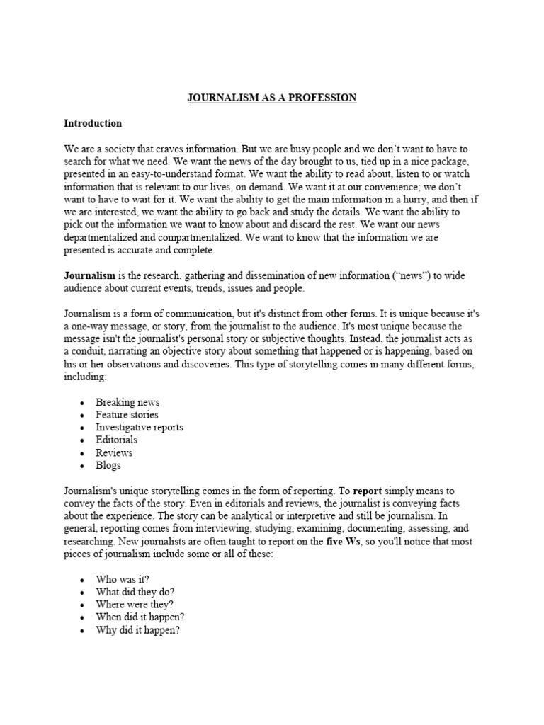 INTRODUCTION TO JOURNALISM Notes | PDF | News | Television