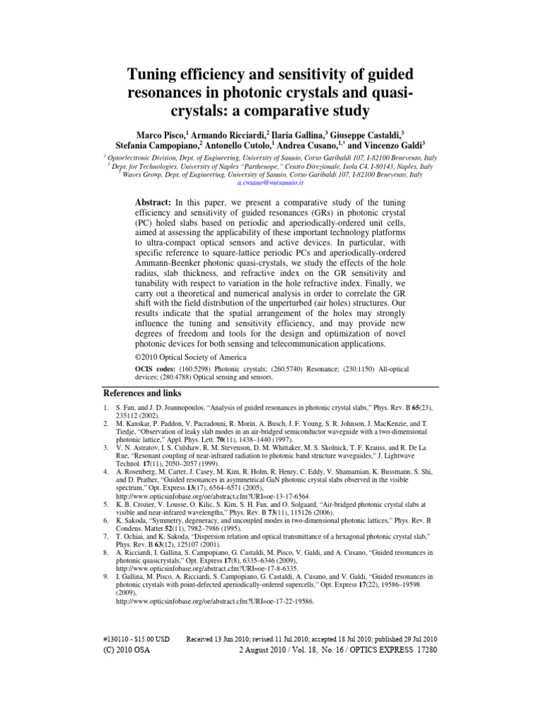 Tuning Efficiency and Sensitivity of Guided Resonances | PDF ...