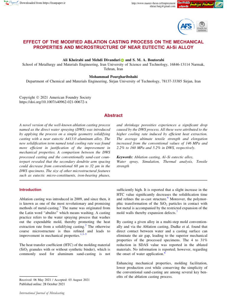 EFFECT OF THE MODIFIED ABLATION CASTING PROCESS ON THE MECHANICAL PROPERTIES AND MICROSTRUCTURE ...