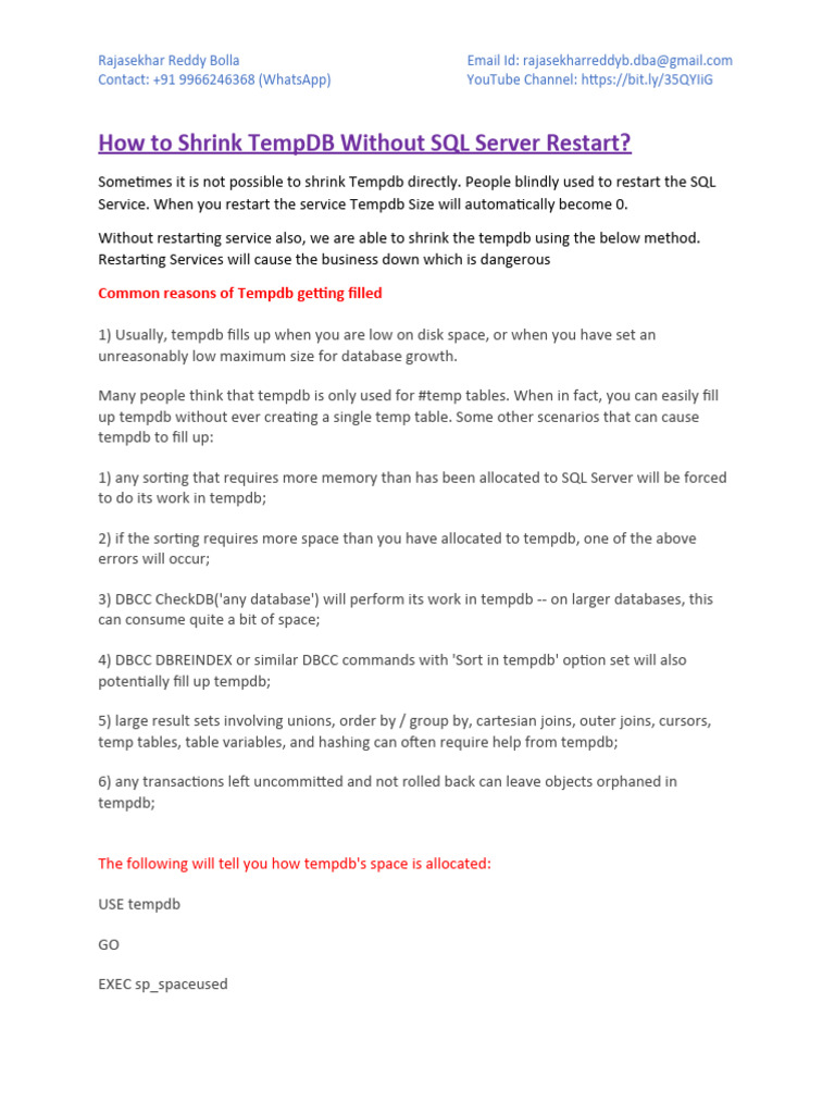 3.how To Shrink TempDB Without SQL Server Restart | PDF | Cache ...
