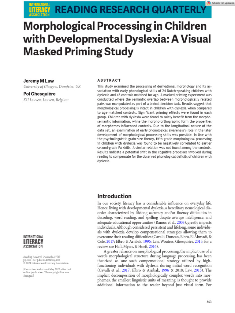 Reading Research Quarterly - 2021 - Law - Morphological Processing in Children With ...