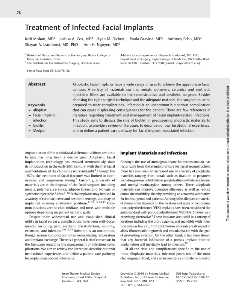 Treatment of Infected Facial Implant | PDF | Implant (Medicine) | Surgery