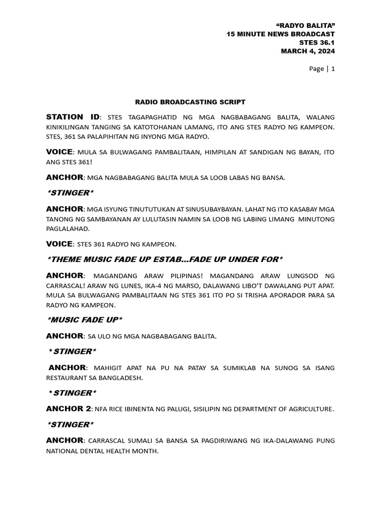 Radio Broadcasting Script | PDF