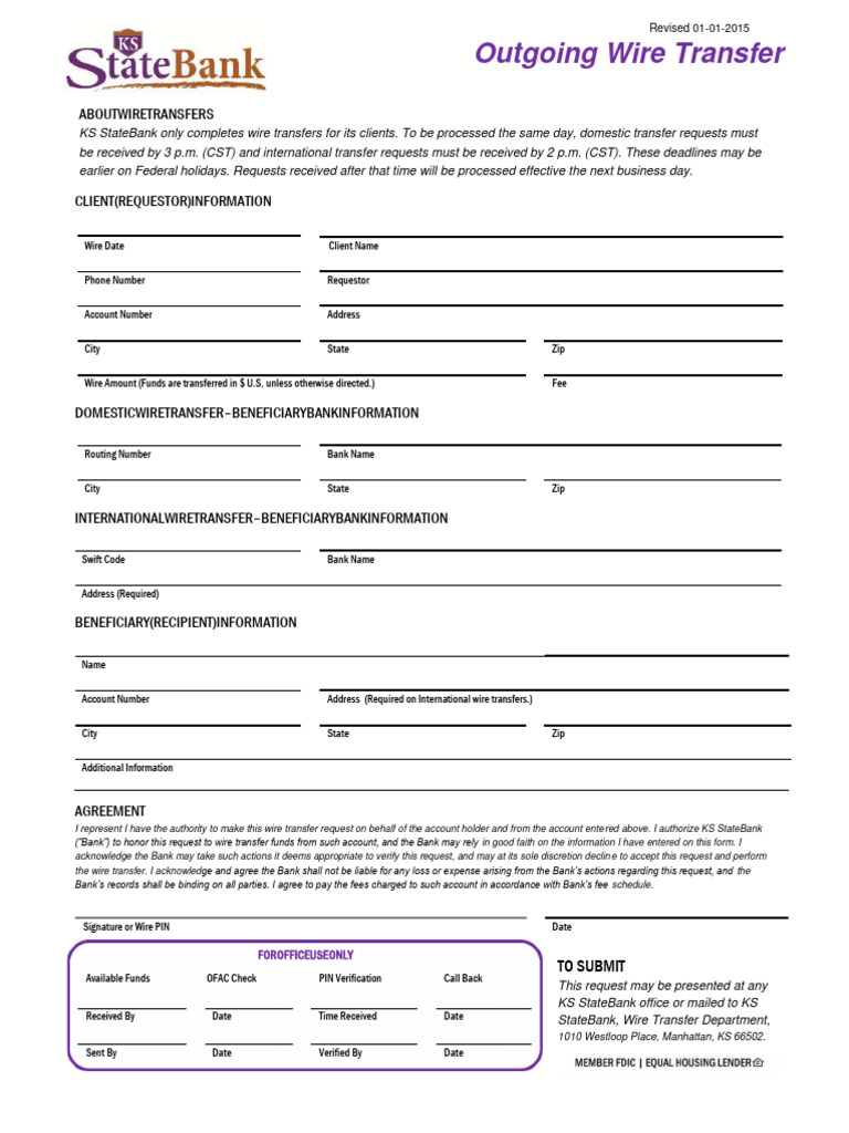 Wire Transfer Form 08 | PDF | Wire Transfer | Banking