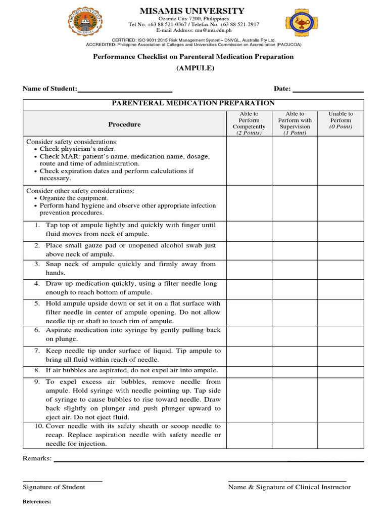 Ampule Checklist Converted 1 | PDF | Syringe | Medicine