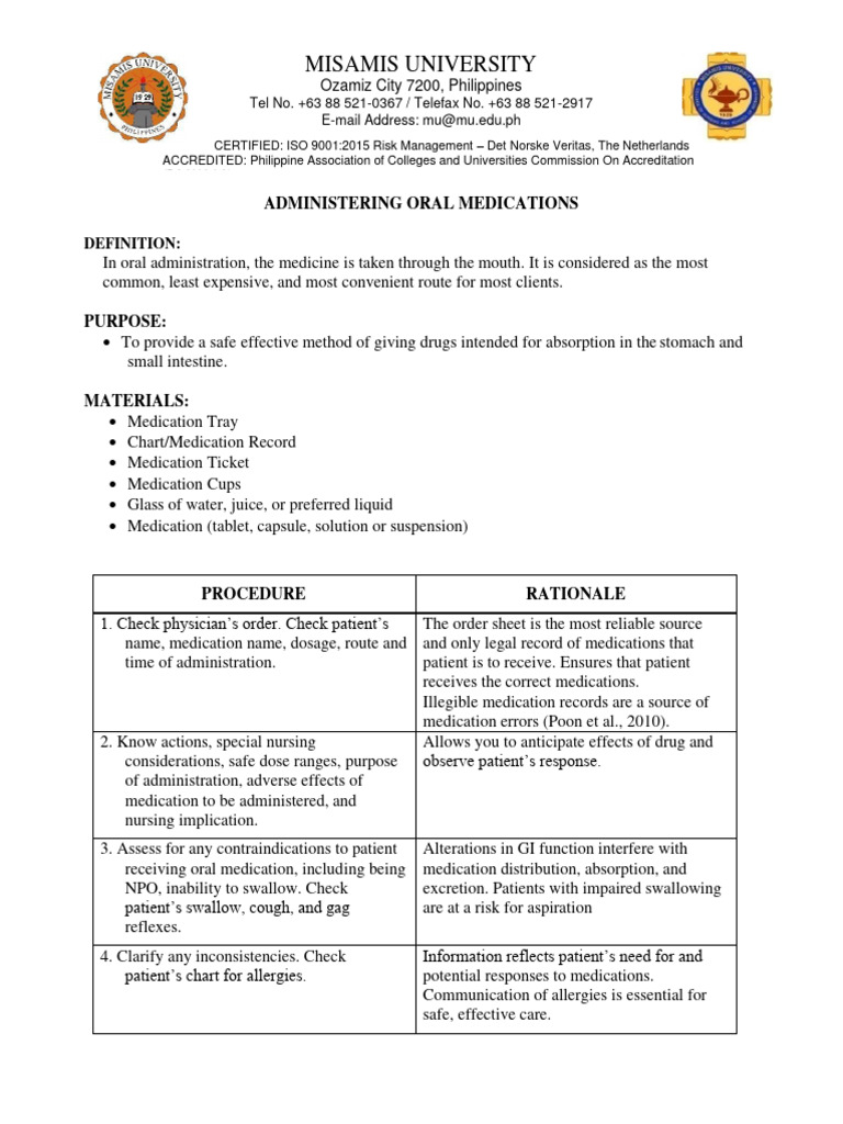 Procedure Oral Medication Administration Revised | PDF | Health Care ...