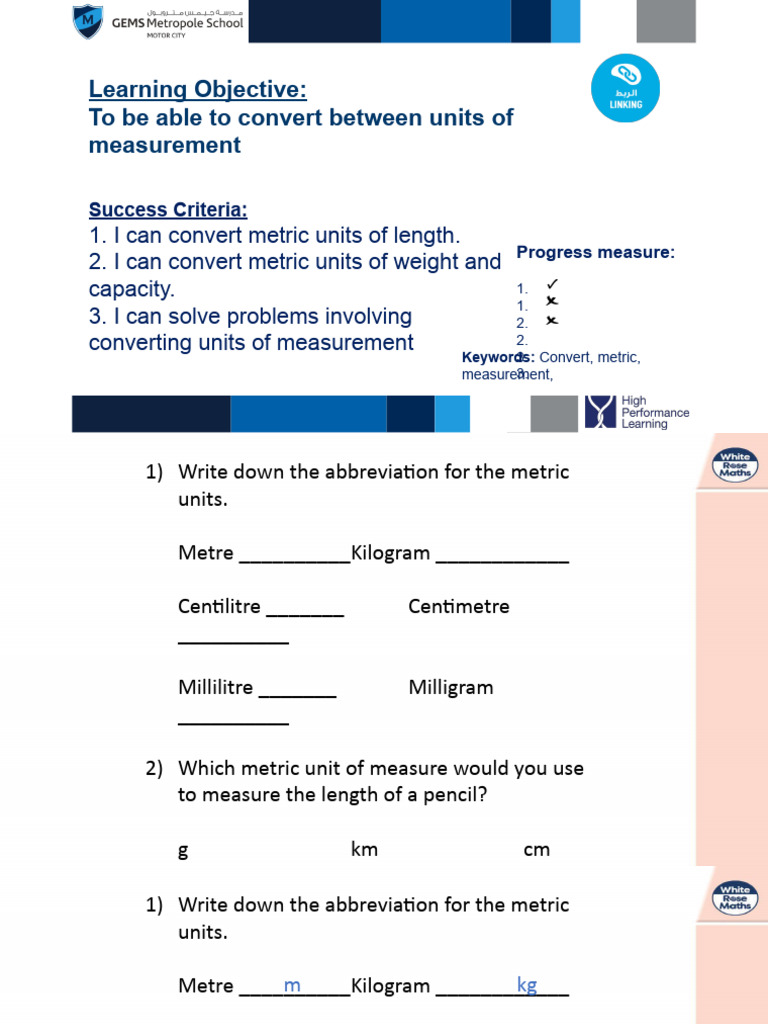 Metric Unit Conversion Guide | PDF | Litre | Notation
