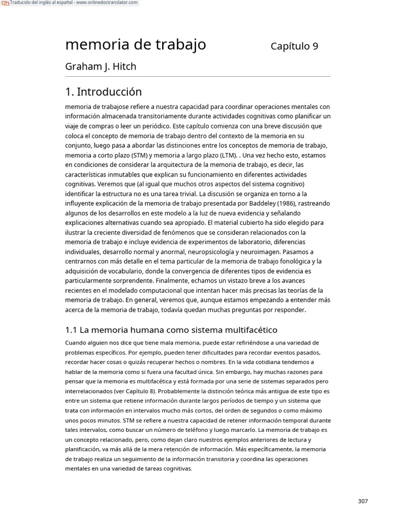 Memoria de Trabajo .En - Es | PDF | Memoria | Memoria de trabajo