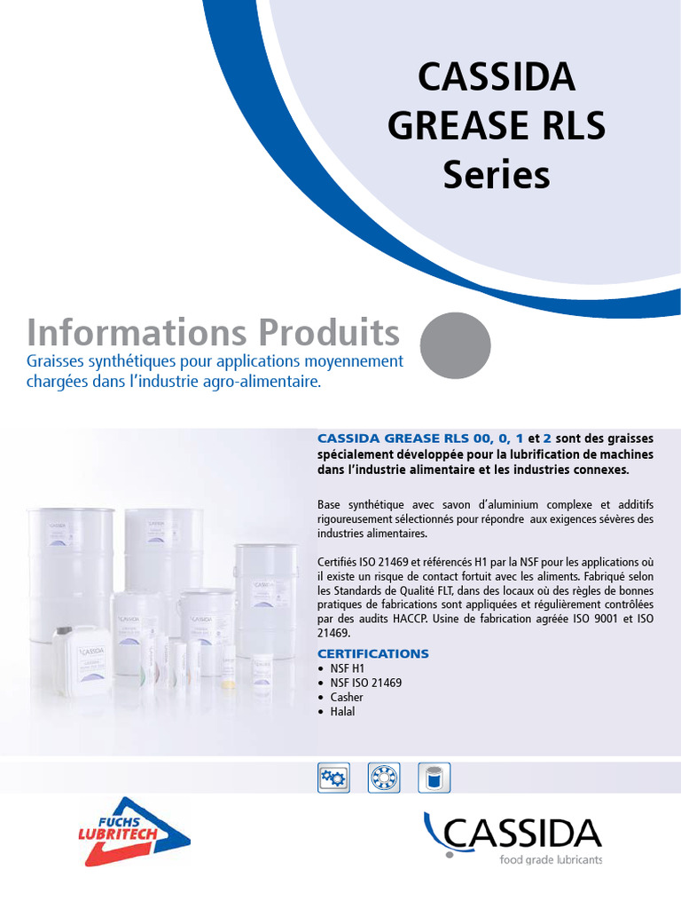 Graisses CASSIDA RLS pour l'alimentaire | PDF | Ingénierie mécanique