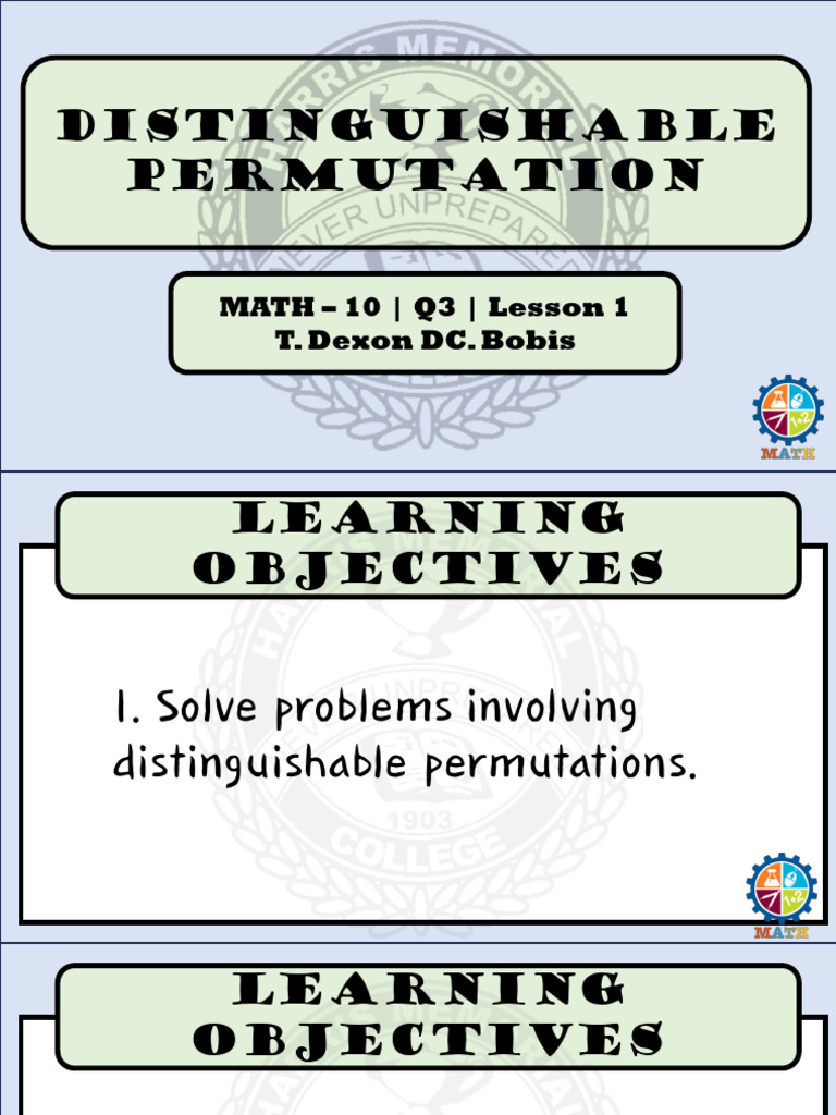 Lesson 1 Distinguishable Permutation | PDF | Combinatorics ... Lesson 1 Distinguishable Permutation | PDF | Combinatorics ...
