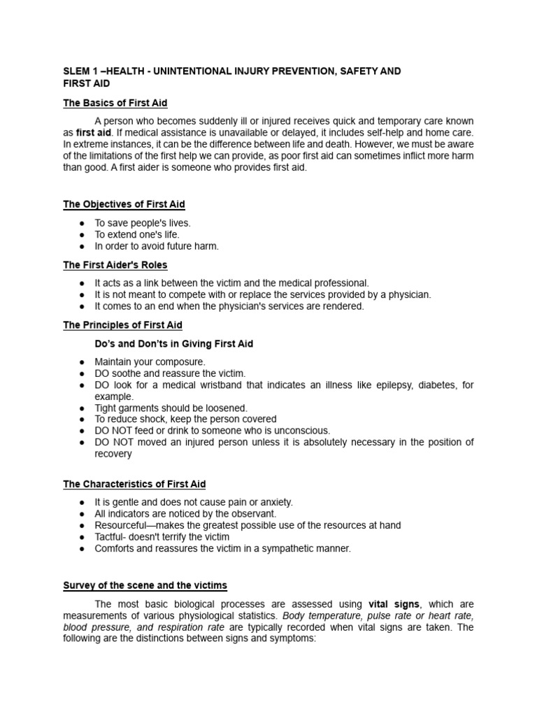 SLEM 1 Health Q3 | PDF | Pulse | First Aid