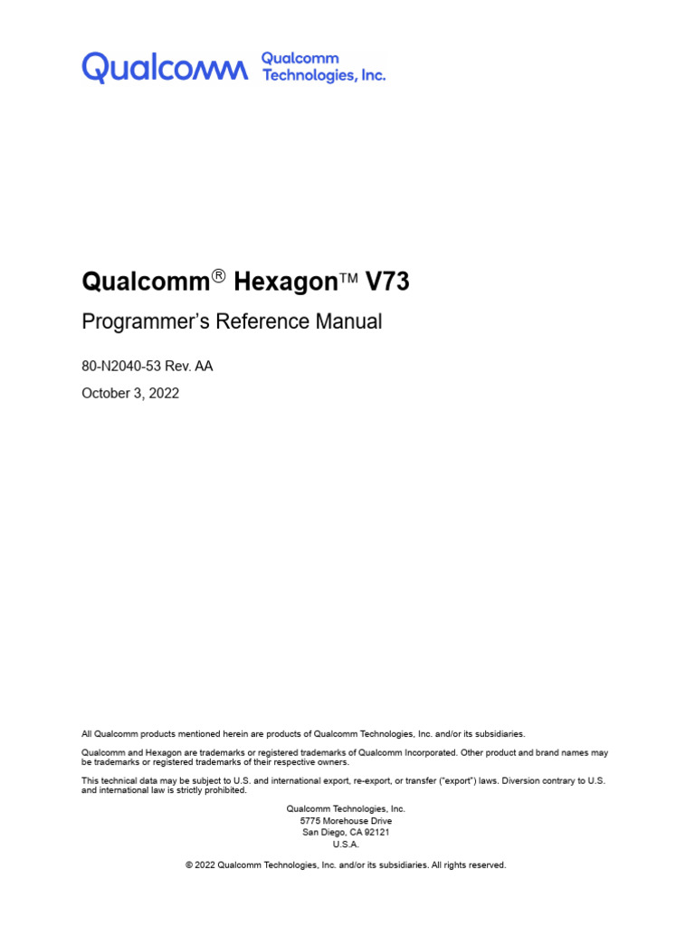 Qualcomm Hexagon: Programmer's Reference Manual | PDF | Cpu Cache | Integer (Computer Science)