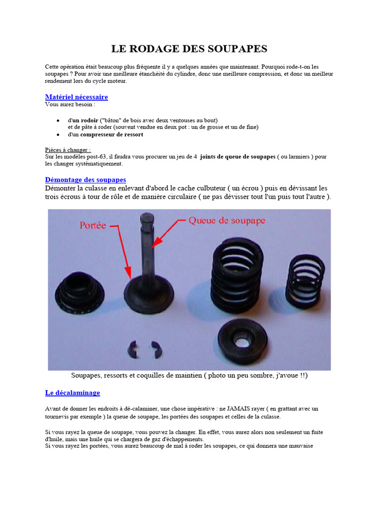 Le Rodage Des Soupapes | PDF | Organe d'un moteur à explosion | Moteur ...