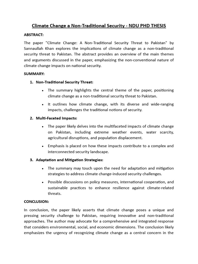 Climate Change A Non Traditional Security - NDU THESIS | PDF