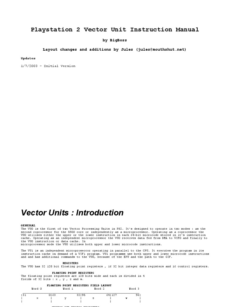 An Introduction to the Vector Processing Units in the PlayStation 2: Registers, Instructions ...