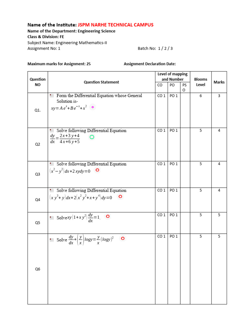Engineering Math-II Assignment 1 | PDF