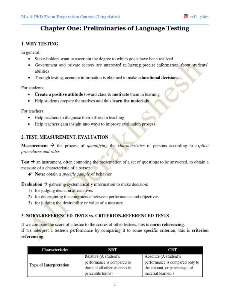 1ab - Basics of Language Testing | PDF | Educational Assessment ...