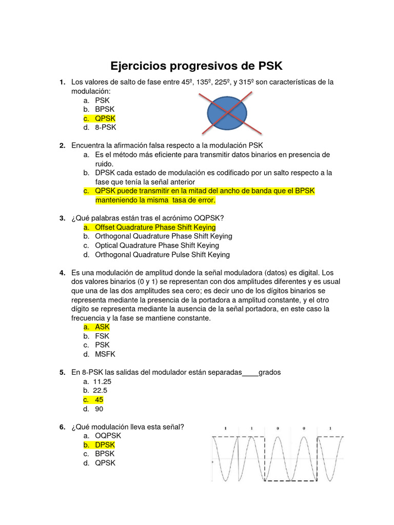 Ejercicios Progresivos de PSK | PDF | Modulación | Transmisión de datos