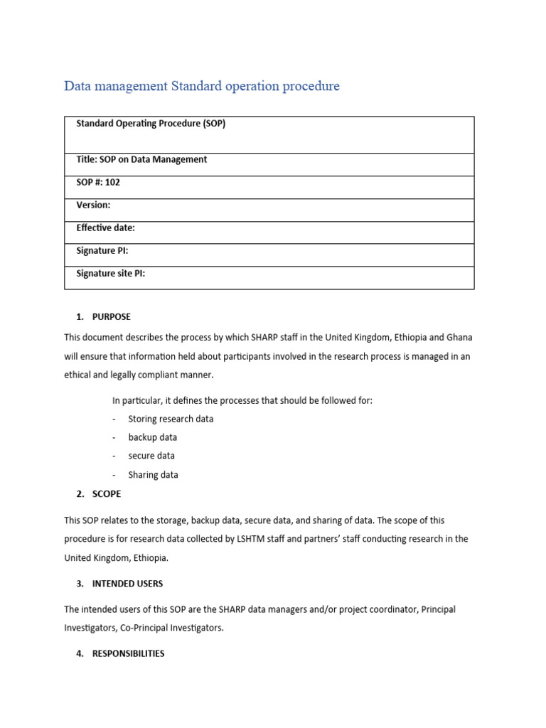 Data Management SOP for SHARP Research | PDF | Backup | Databases
