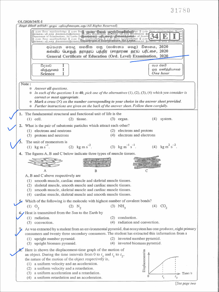 2020 OL Science Past Paper and Answers English Medium | PDF
