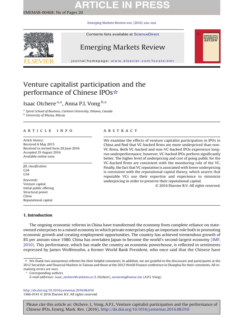 Venture Capitalist Participation and The Performance of | PDF | Venture ...
