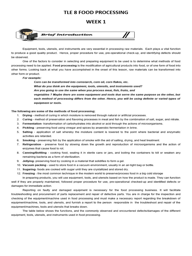 Tle 8 Food Processing Handouts | PDF | Food Preservation