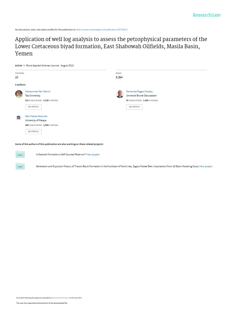Application of Well Log Analysis to Assess the Petrophysical Parameters ...