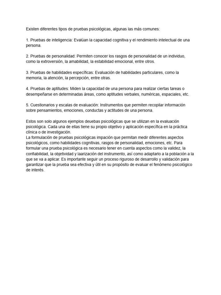 Tipos de Pruebas Psicologicas | PDF Tipos de Pruebas Psicologicas | PDF