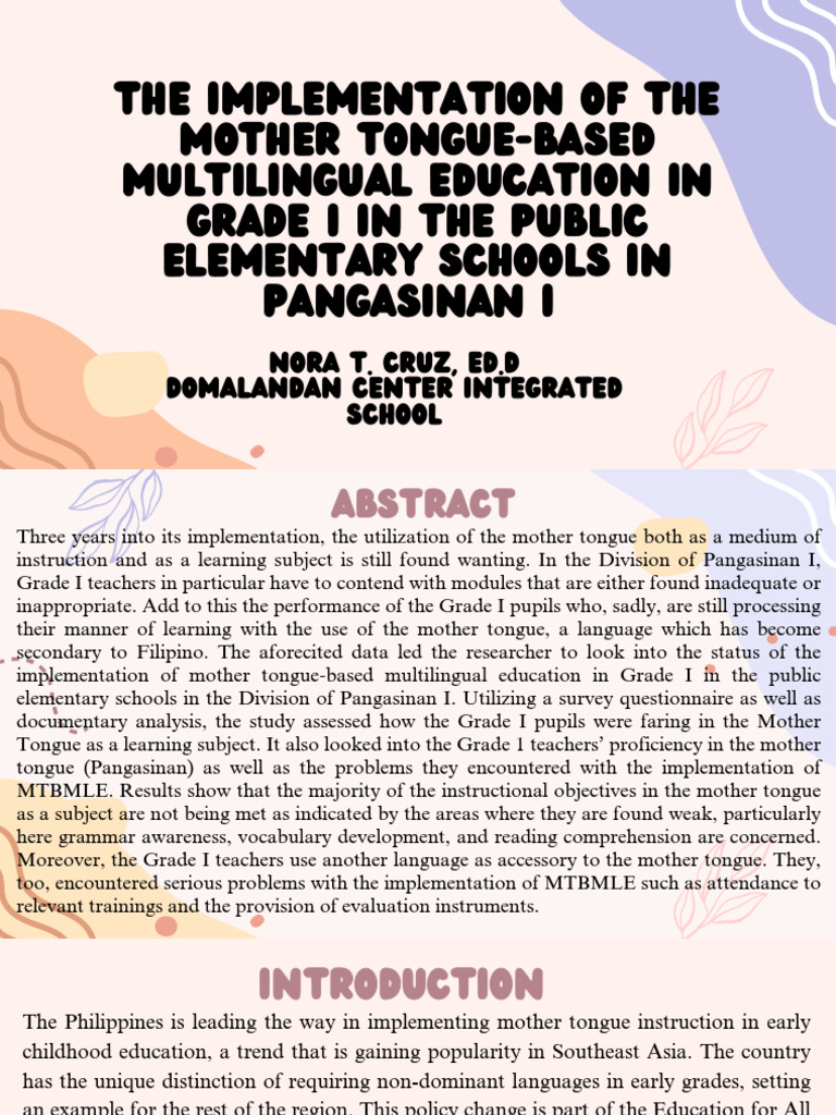The Implementation of Mtb-Mle Research Analysis (Language Policies) | PDF | Reading ...