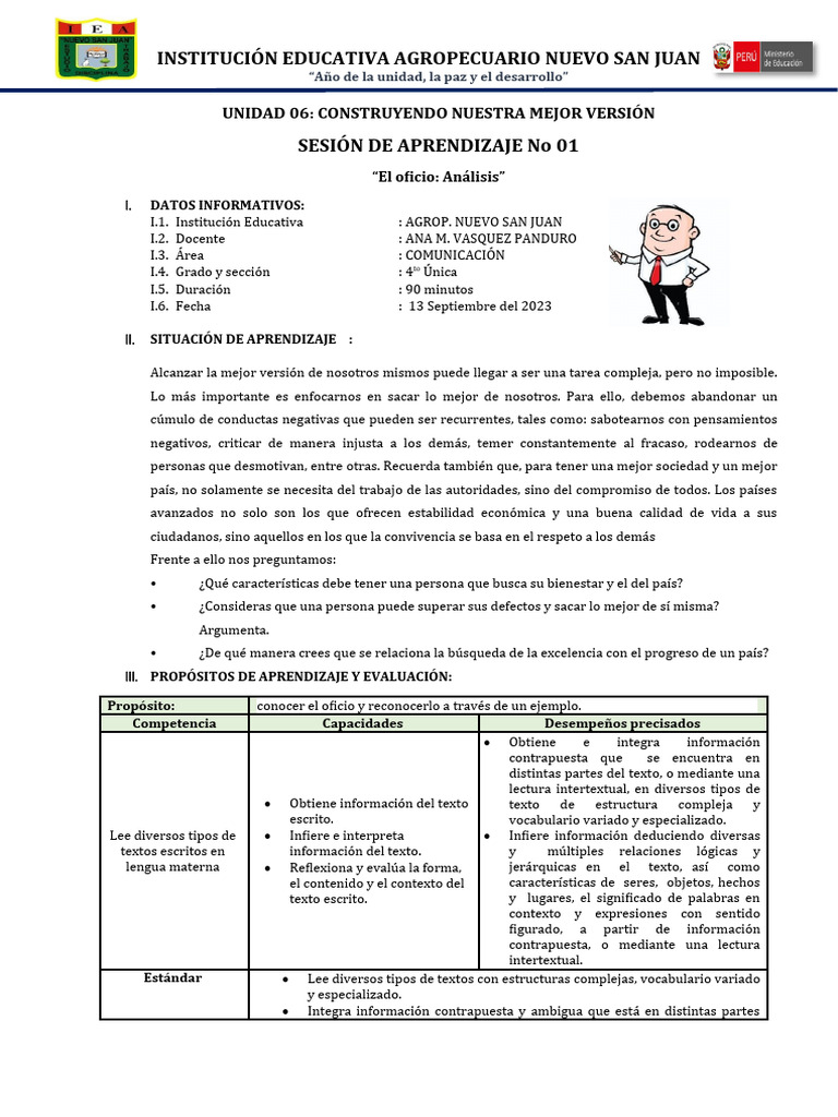 4° Sesion 1 Com U6 - Sem 1 | PDF | Evaluación | Aprendizaje