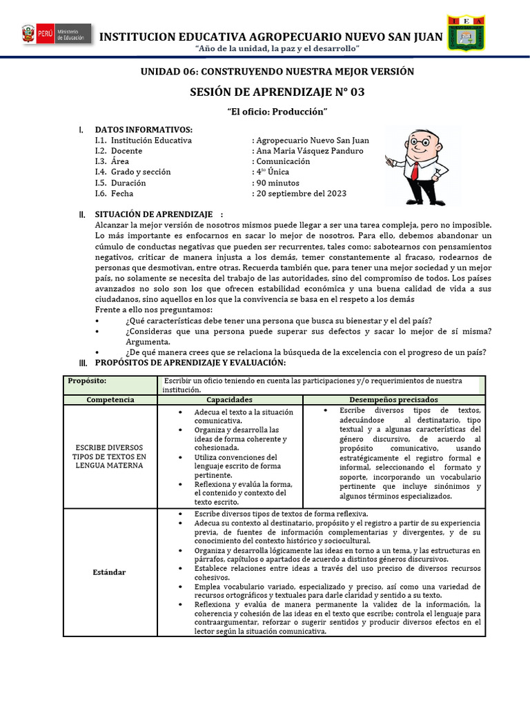 4° Sesion 3 Com U6 - Sem 2 | PDF | Evaluación | Aprendizaje