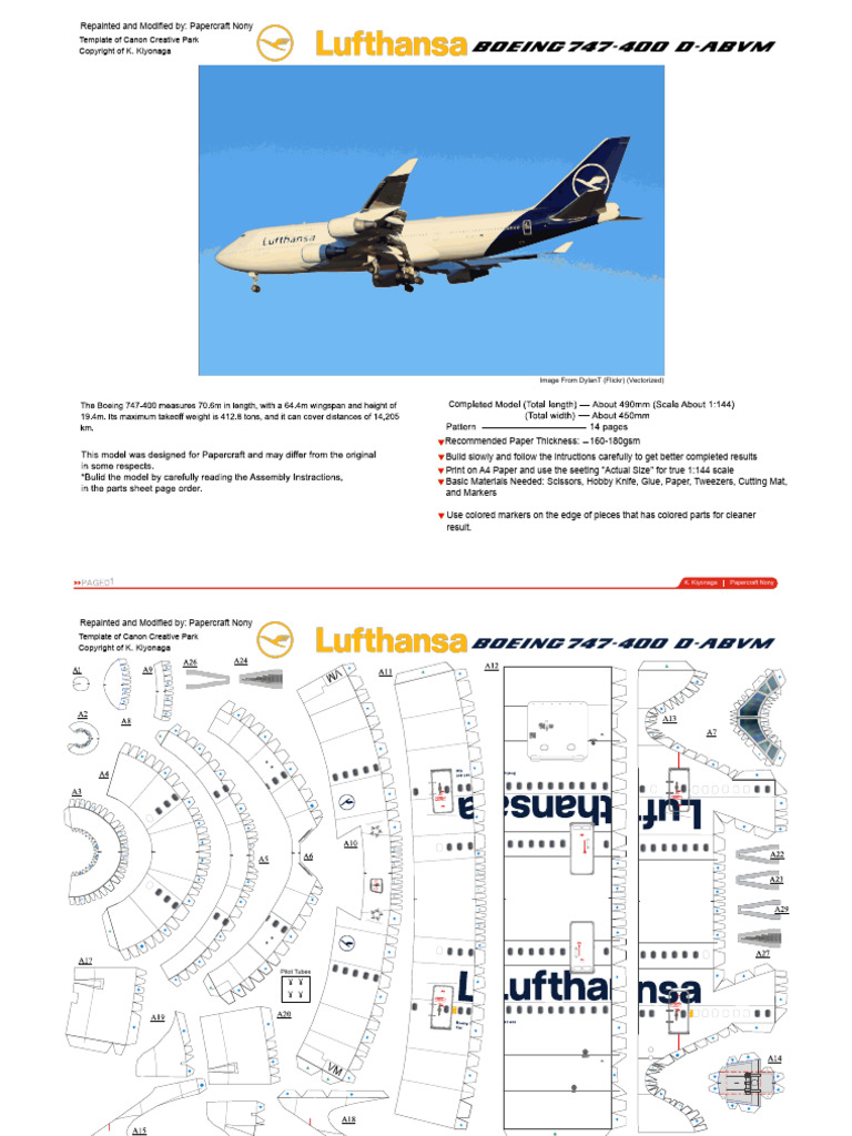 Lufthansa B747-400 D-ABVM Papercraft Template | PDF