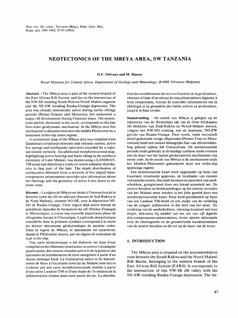 Neotectonics of Mbeya, SW Tanzania | PDF | Geology | Tectonics