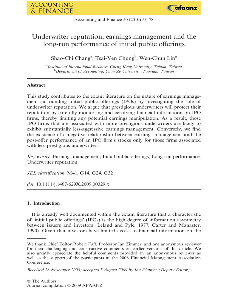 Underwriter Reputation and IPO Earnings Management | PDF | Initial ...