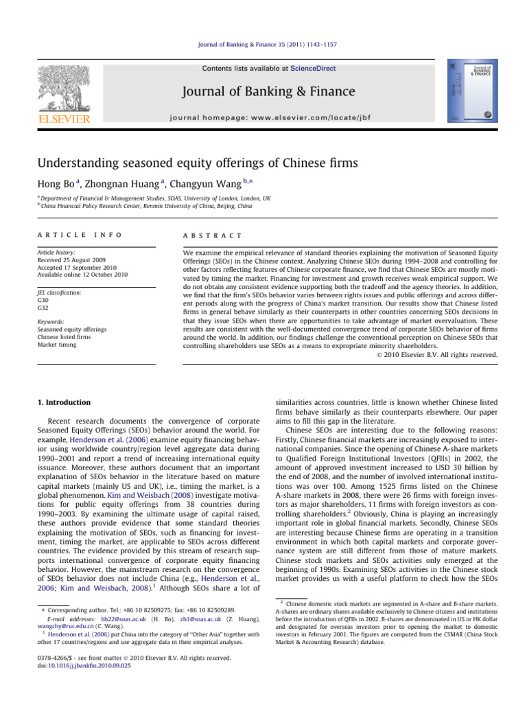 Understanding Seasoned Equity Offerings of Chinese Firms | PDF ...