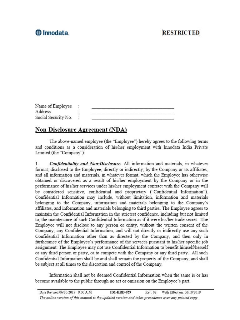 NDA - India | PDF | Non Disclosure Agreement | Legal Remedy