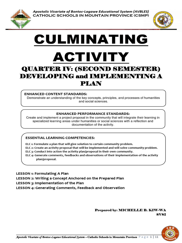 Culminating Activity | PDF | Planning | Goal