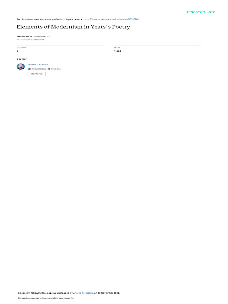 Modernism in Yeats's Poetry | PDF | Modernism | W. B. Yeats