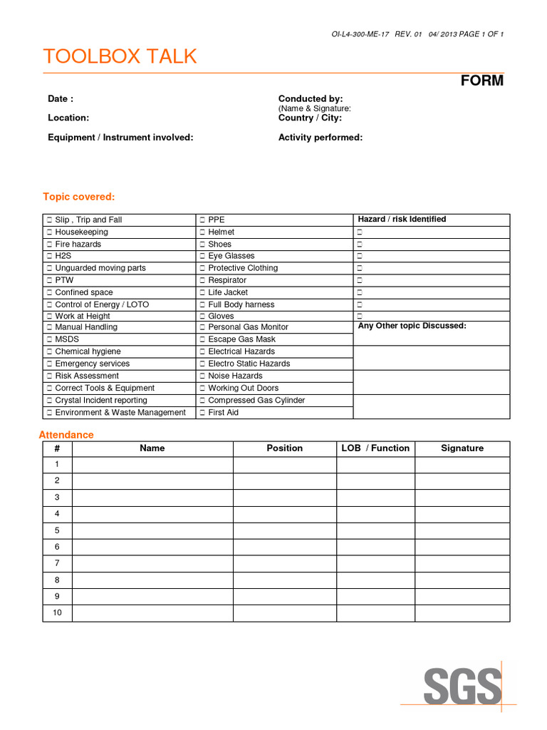 Toolbox talk form | PDF