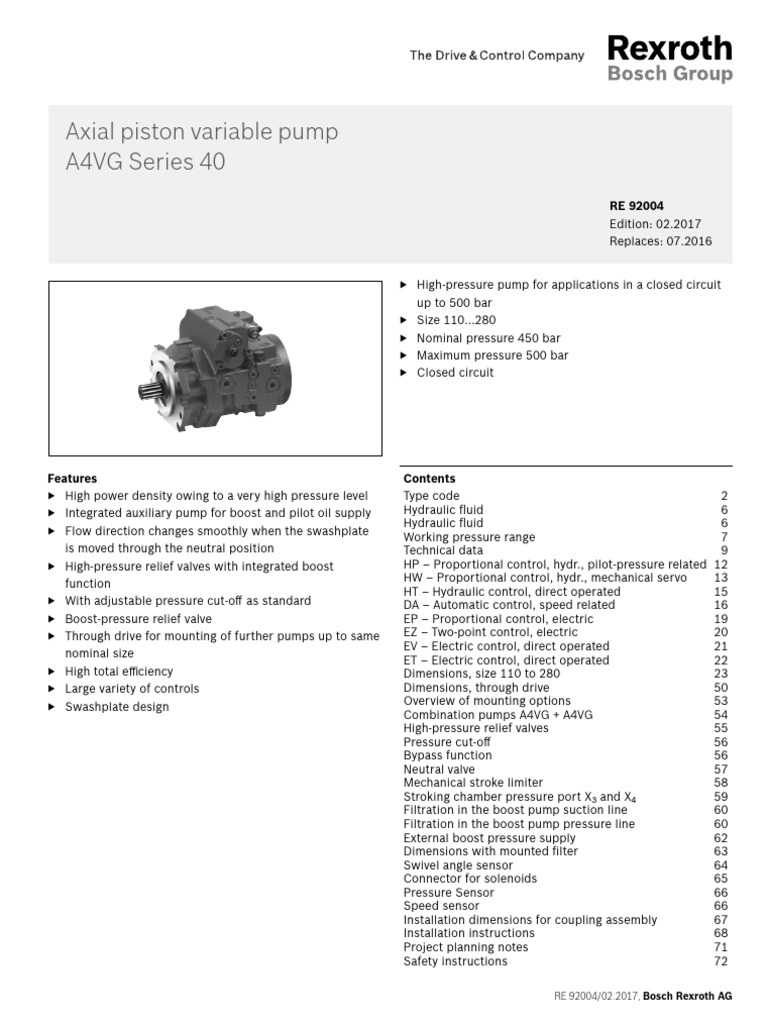 A4VG series 40 Data sheet | PDF | Pump | Valve
