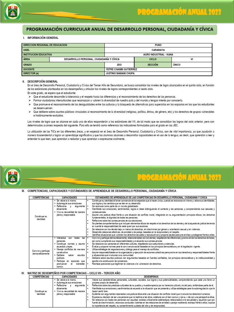 2do Programación Anual Programación Anual DPCC | PDF | Enseñando | Democracia