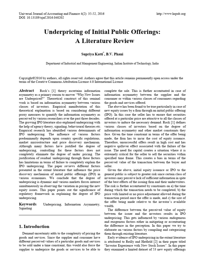 Underpricing of Initial Public Offerings | PDF | Initial Public ...